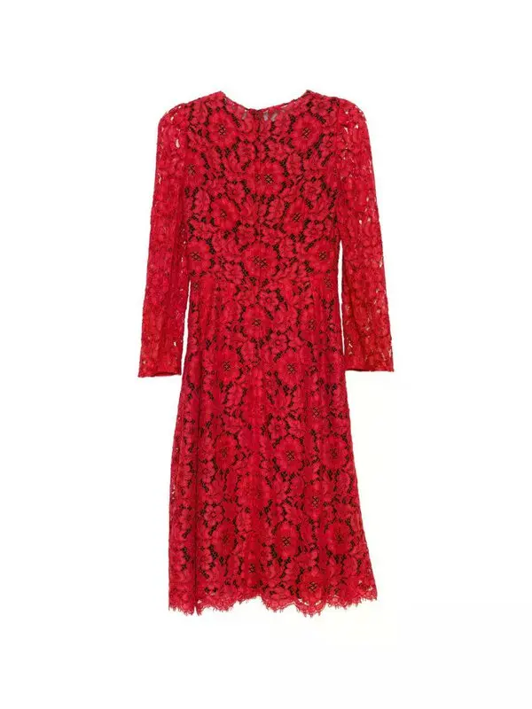 Dolce & Gabbana Floral Lace Midi Dress - Red