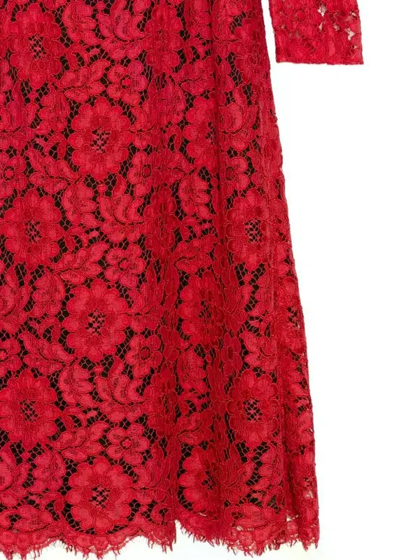 Dolce & Gabbana Floral Lace Midi Dress - Red