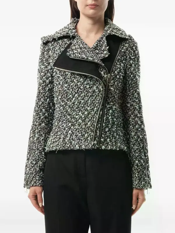 LANVIN Asymmetrical Zip Tweed Jacket - Black