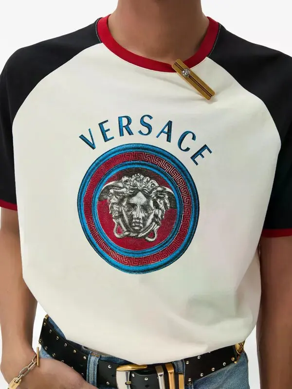 Versace Printed Cotton-jersey Regular T-shirt - Neutrals