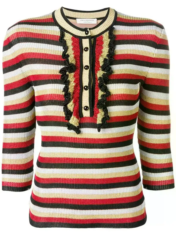 Philosophy Di Lorenzo Serafini Ruffle Detail Striped Sweater - Black