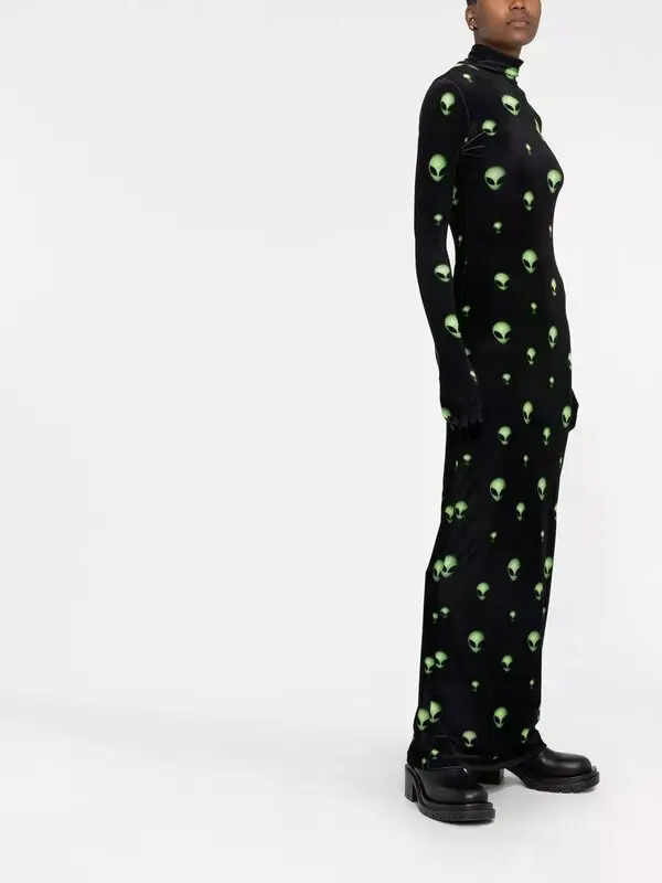 Vetements Graphic Print Long Sleeve Maxi Dress