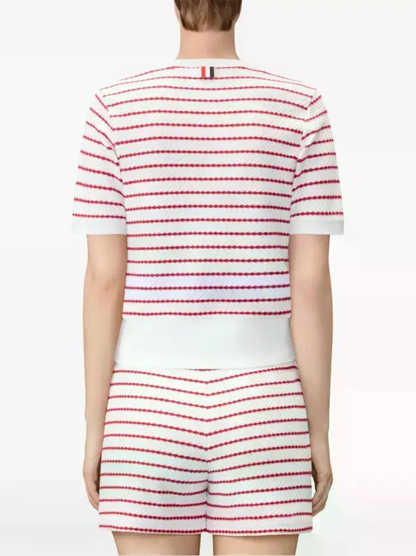 Thom Browne Honeycomb-rib T-shirt With Horizontal Stripes - Red