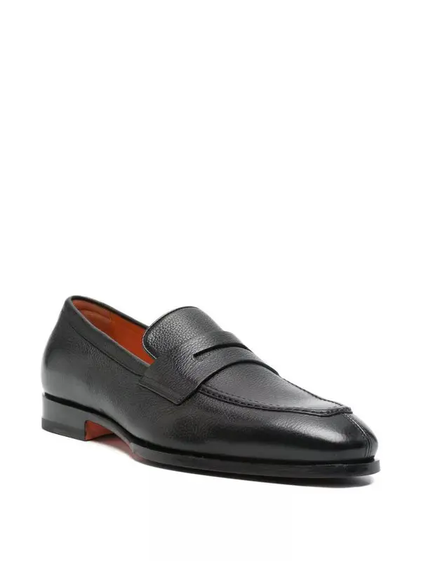 Santoni Adrian Grained-leather Loafers - Black