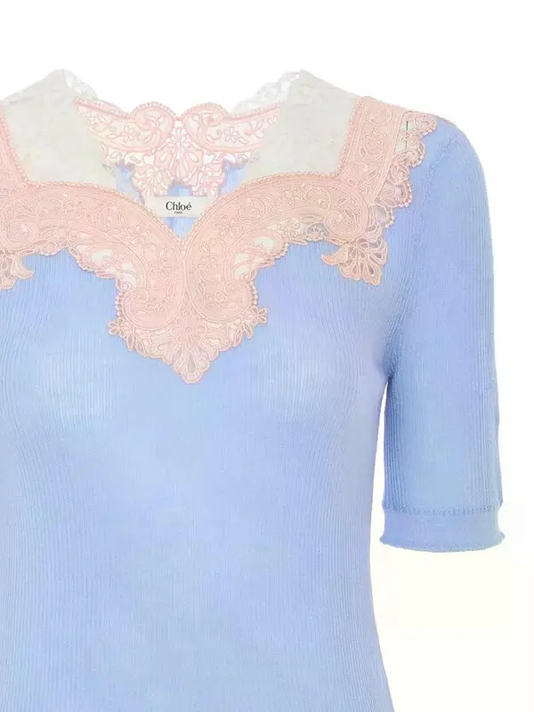 Chloé Ribbed-knit Wool Sweater With Lace Trim