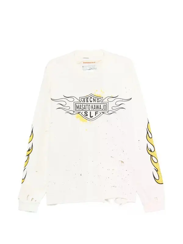 SECND SLF Crystal Embellished Distressed Sweater - Neutrals