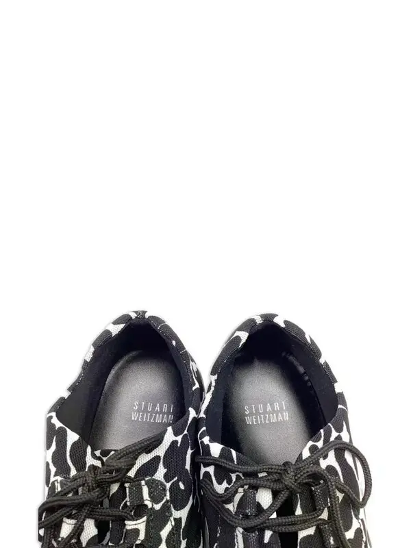 STUART WEITZMAN Animal-print Canvas Lace-up Sneakers - Black