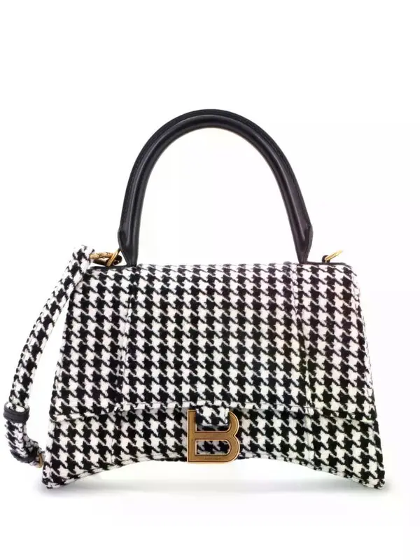 Balenciaga Hourglass Top Handle Bag Houndstooth Textile Shoulder Bag
