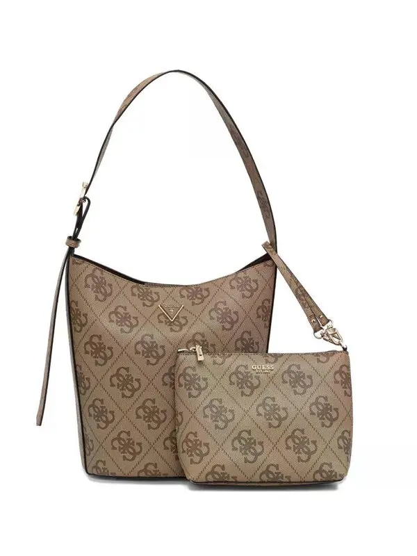Guess Monogram Print Shoulder Bag - Brown