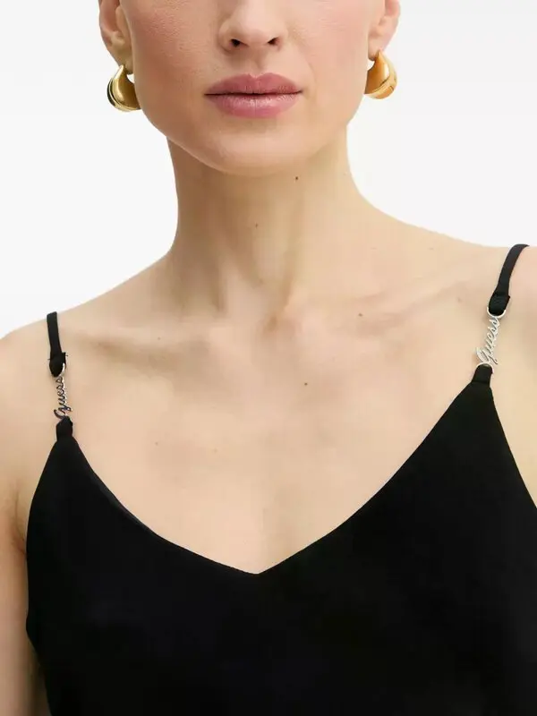 Guess Logo Lettering V-neck Tank Top - Black
