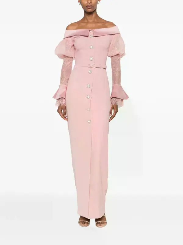 SILK LOVE & LACE Andrea Lace-panelled Off-shoulder Maxi Dress - Pink