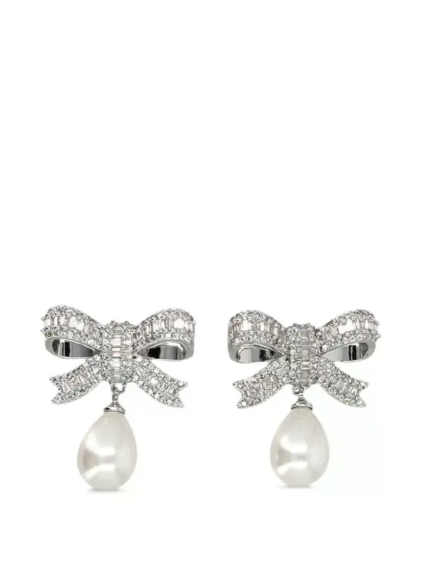SELF-PORTRAIT Crystal Bow Motif Earrings - Silver