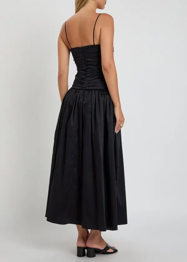 Tove Amina Gathered Cotton Midi Dress - Black