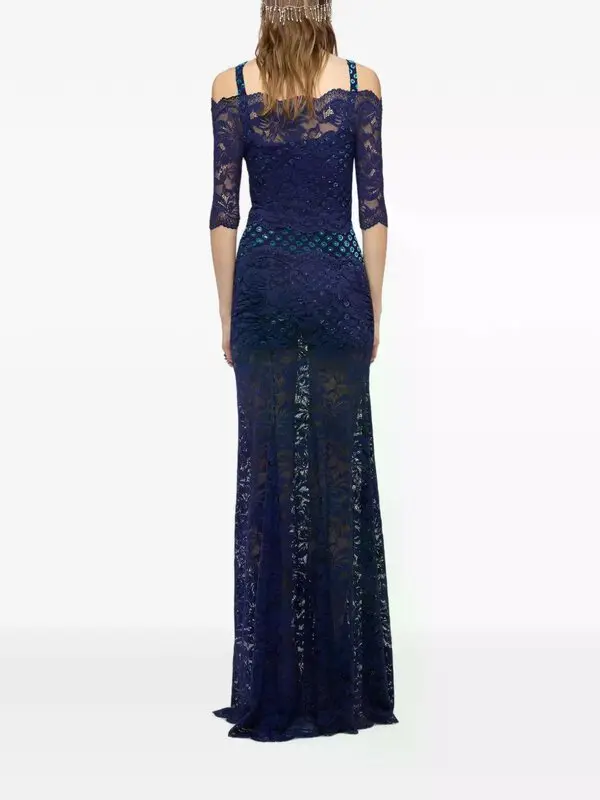 Rabanne Navy Floral Lace Overlay Top