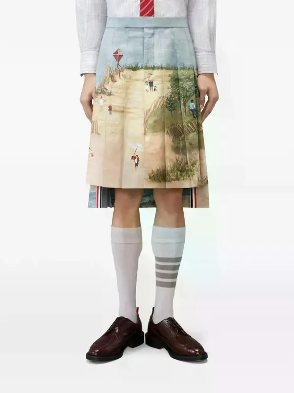 Thom Browne Nantucket Pleated Skirt With Scenic Print