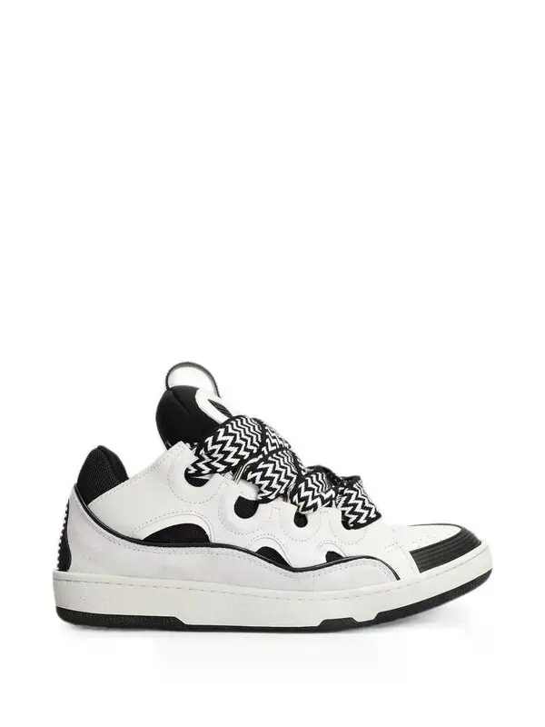 LANVIN Curb Leather Sneakers With Zigzag Laces - White