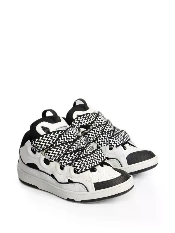 LANVIN Curb Leather Sneakers With Zigzag Laces - White