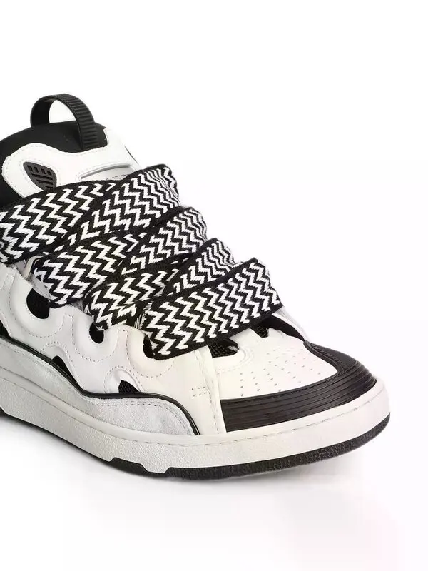 LANVIN Curb Leather Sneakers With Zigzag Laces - White