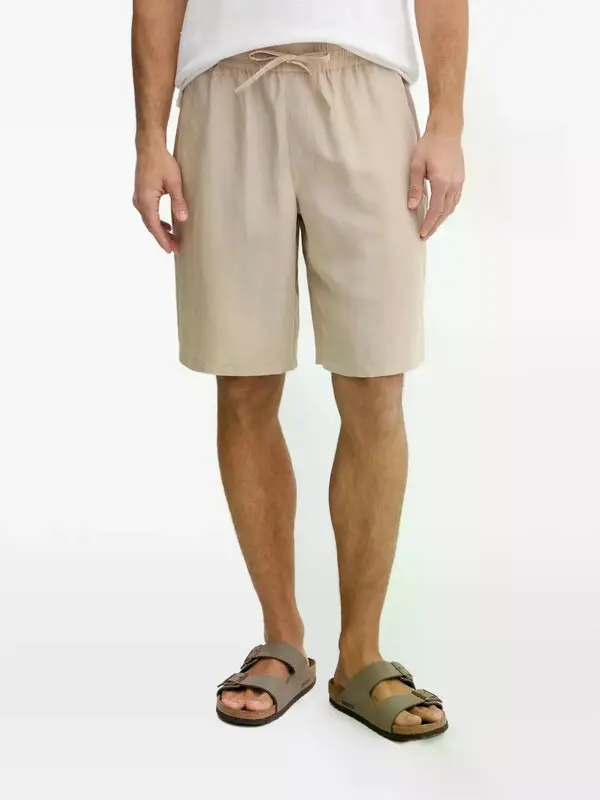 Guess Drawstring-waist Logo-patch Shorts - Neutrals