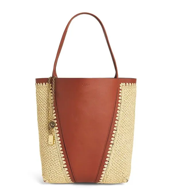 Chloé Medium Raffia-effect And Leather Spin Tote Bag - Brown