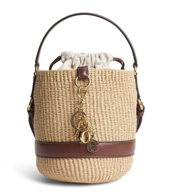 Chloé Raffia Charms Bucket Bag - Brown