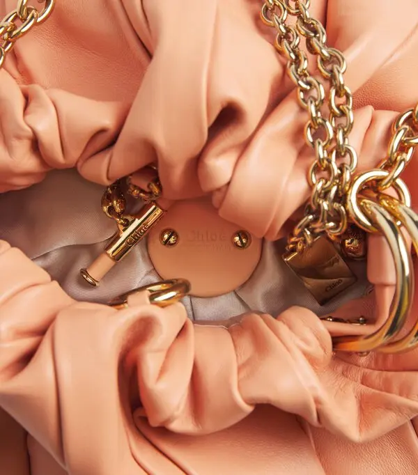 Chloé Leather Plissé Shoulder Bag - Orange