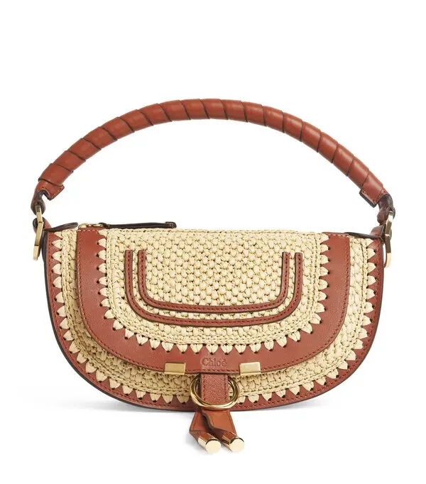 Chloé Mini Marcie Raffia-effect Shoulder Bag - Brown