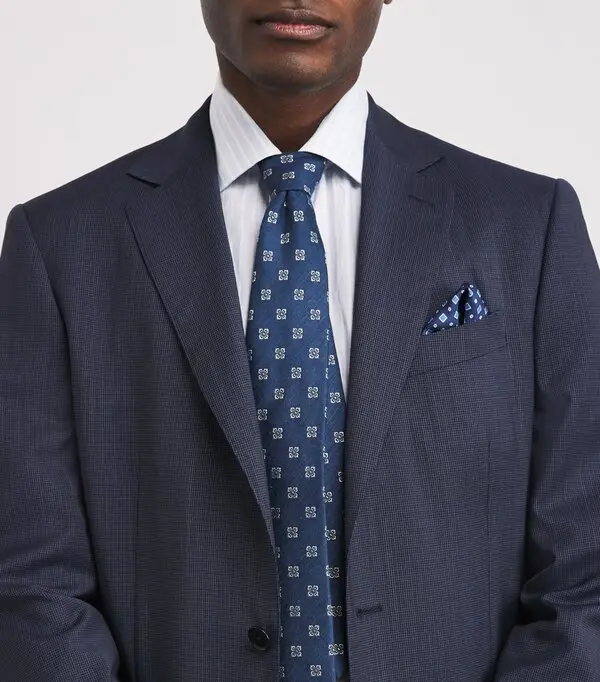 Isaia Silk Floral Neck Tie - Navy