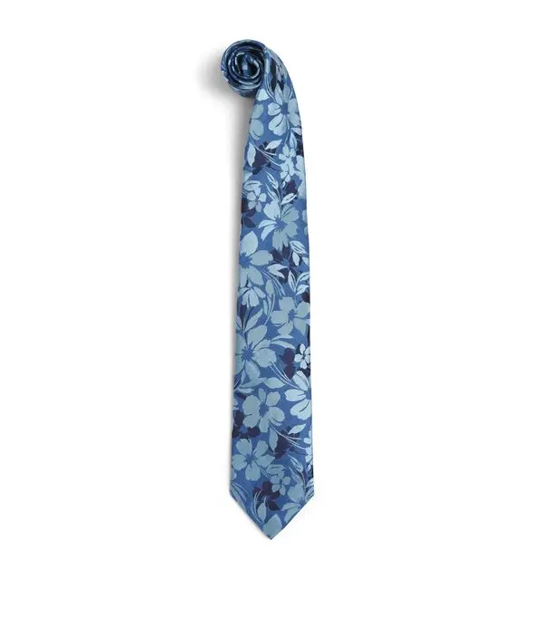 Isaia Silk-linen Jacquard Neck Tie - Blue