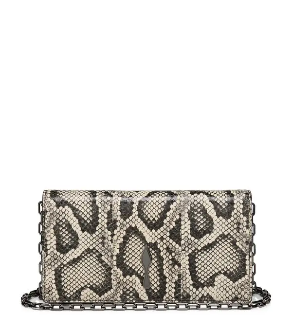 CHRISTIAN LOUBOUTIN Bettina Textured Snakeskin Clutch Bag - Grey