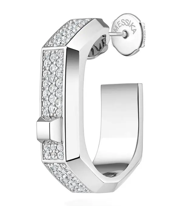 Messika Moderniste Medium White Gold And Diamond Single Hoop Earring - Silver