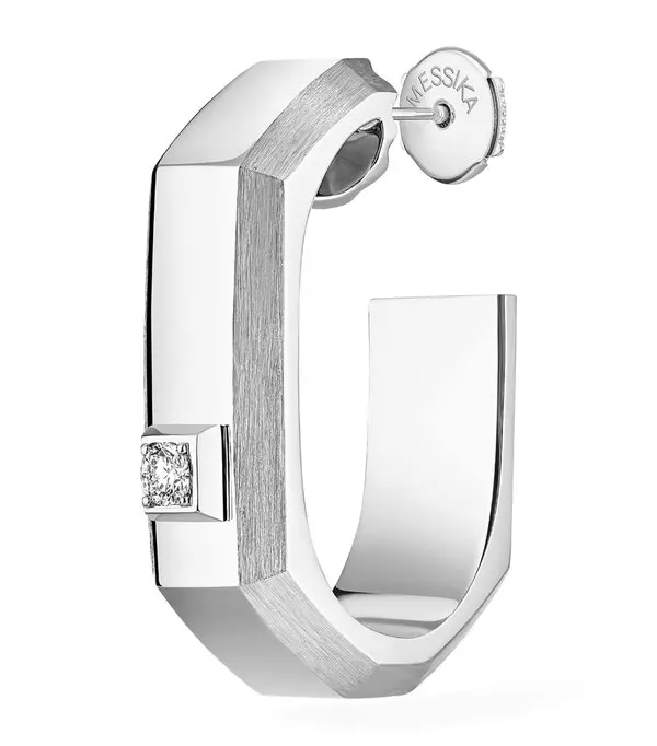 Messika Moderniste Medium White Gold And Diamond Single Hoop Earring - Silver