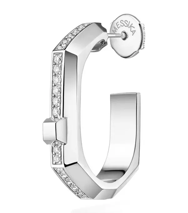 Messika Moderniste Small Hoop Earring In White Gold And Diamonds - Silver