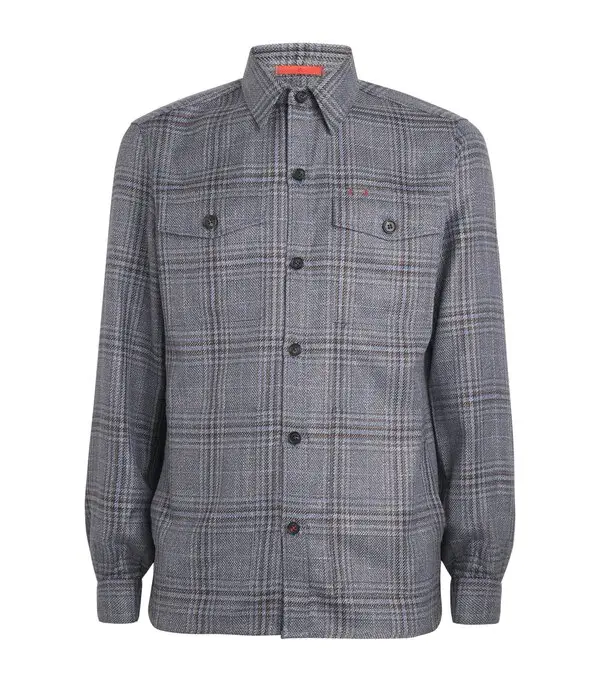 Isaia Wool-silk-linen Check Overshirt