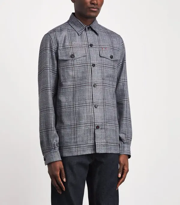 Isaia Wool-silk-linen Check Overshirt