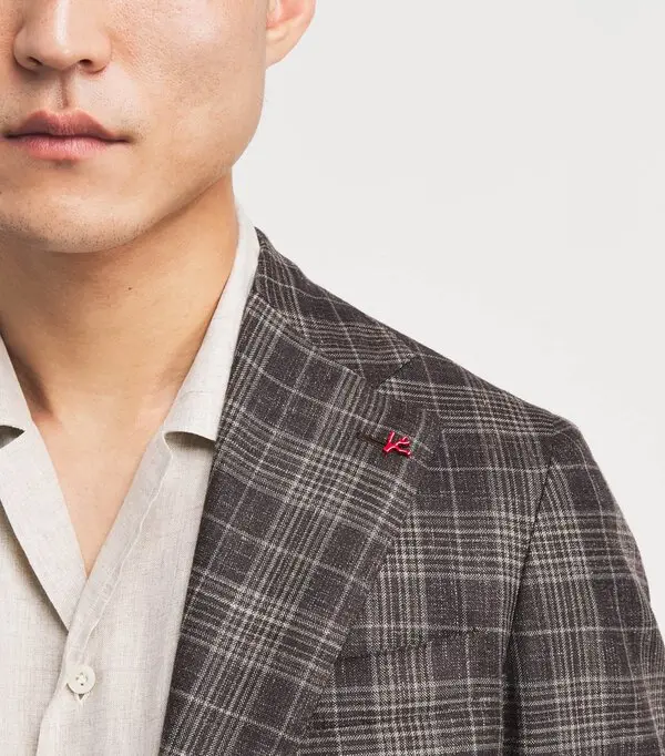 Isaia Wool-cashmere-silk-linen Check Blazer - Brown