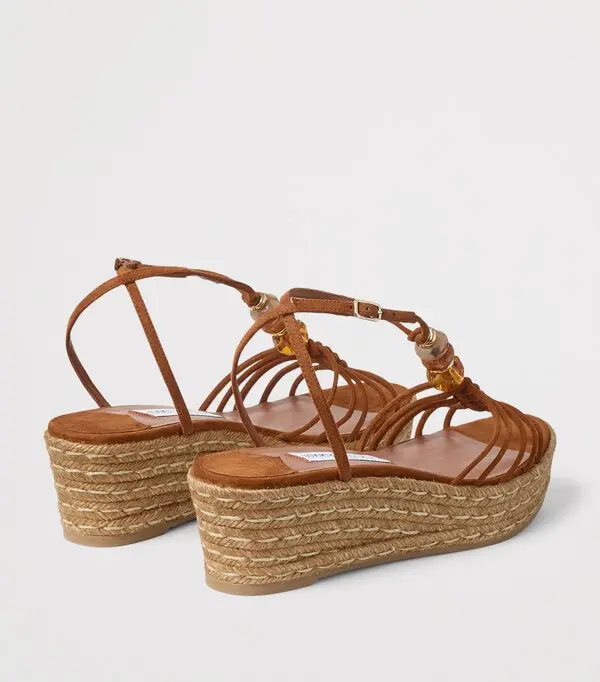 JIMMY CHOO Lemi 50 Suede Wedge Sandals With Beaded Detailing - Brown