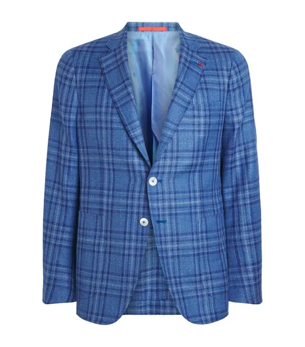 Isaia Wool-silk-linen Check Blazer