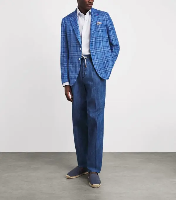 Isaia Wool-silk-linen Check Blazer