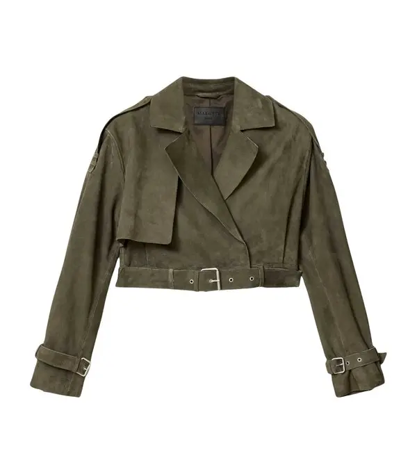 ALLSAINTS Goat Suede Ophelia Cropped Jacket - Green