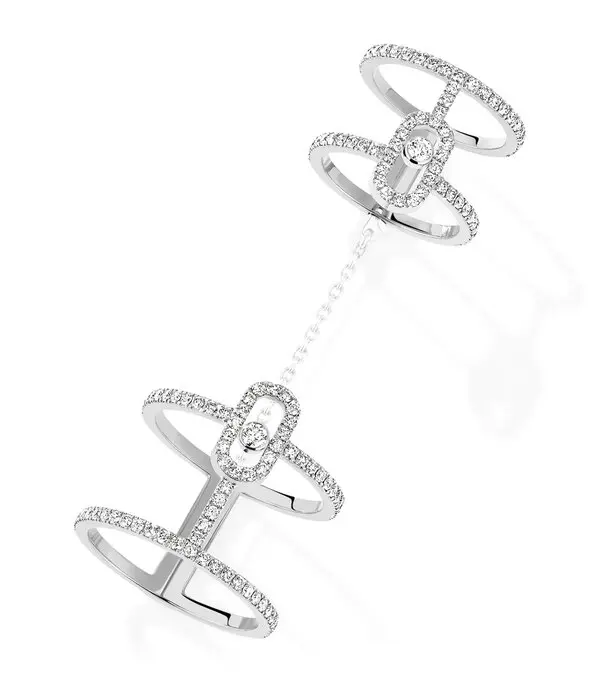 Messika Move Uno White Gold And Diamond Double Ring - Silver