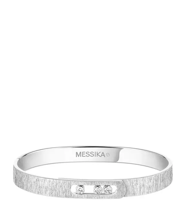 Messika Move Noa Diamond And White Gold Chiselled Bangle - Silver