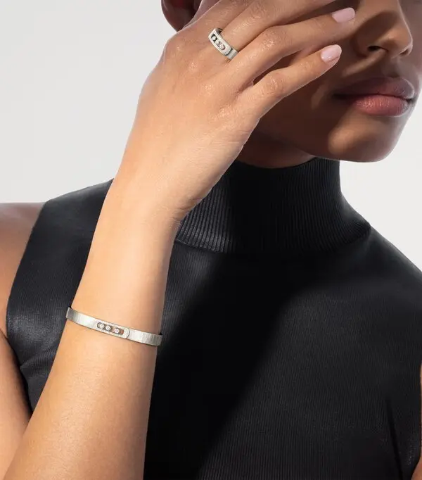 Messika Move Noa Diamond And White Gold Chiselled Bangle - Silver
