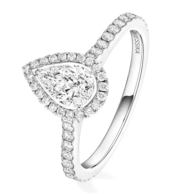 Messika Joy 18 Karat White Gold Pear-cut Diamond Ring With Halo