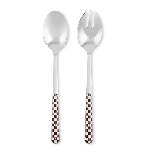 MACKENZIE-CHILDS Stainless Steel Courtly Check Bistro Salad Serving Set - Black