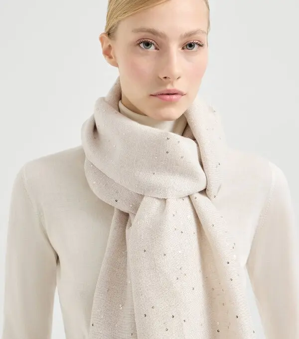 Brunello Cucinelli Cashmere-silk Embellished Scarf - Beige