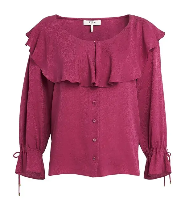 Chloé Silk Ruffle Blouse With Pearl-tipped Ties