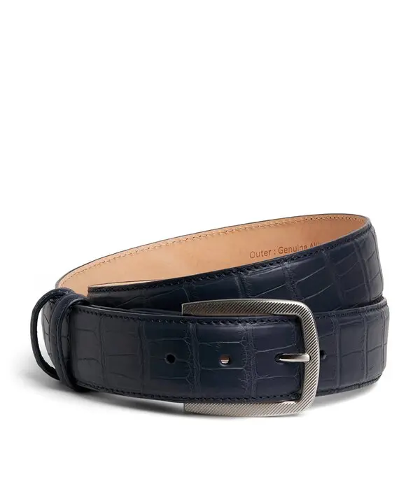 ELLIOT RHODES Alligator Leather Belt - Navy