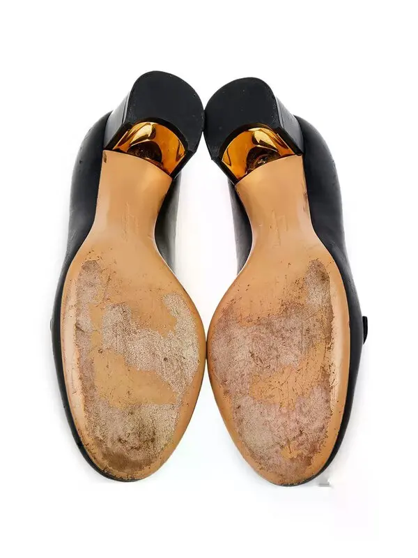 FERRAGAMO Leather Logo Detail Block Heel Pumps
