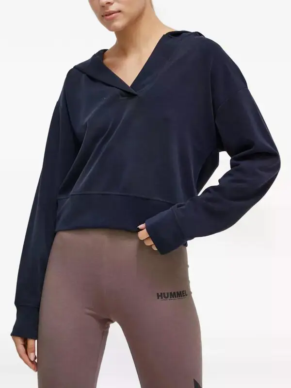 CASALL V-neck Hoodie With Long Sleeves And Ribbed Cuffs - Blue